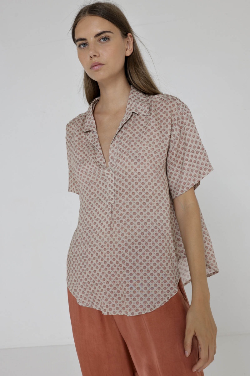 ROLIO women's short-sleeved blouse in brick red - CHARLIE JOE