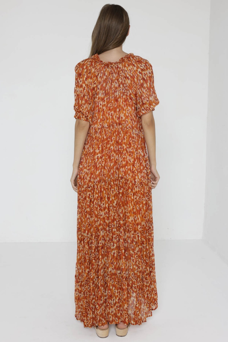 IZADORA robe longue à volant fleurie orange - CHARLIE JOE
