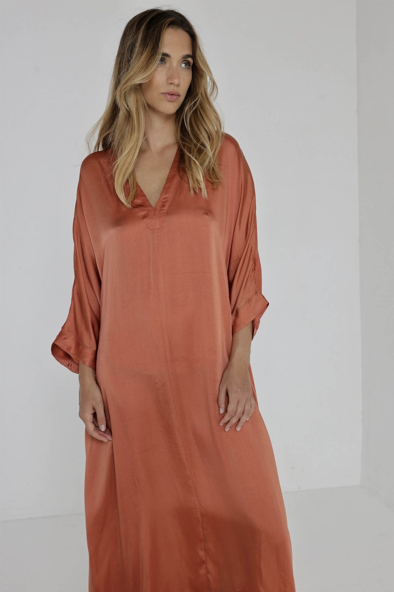 PENNY rust satin maxi dress - CHARLIE JOE